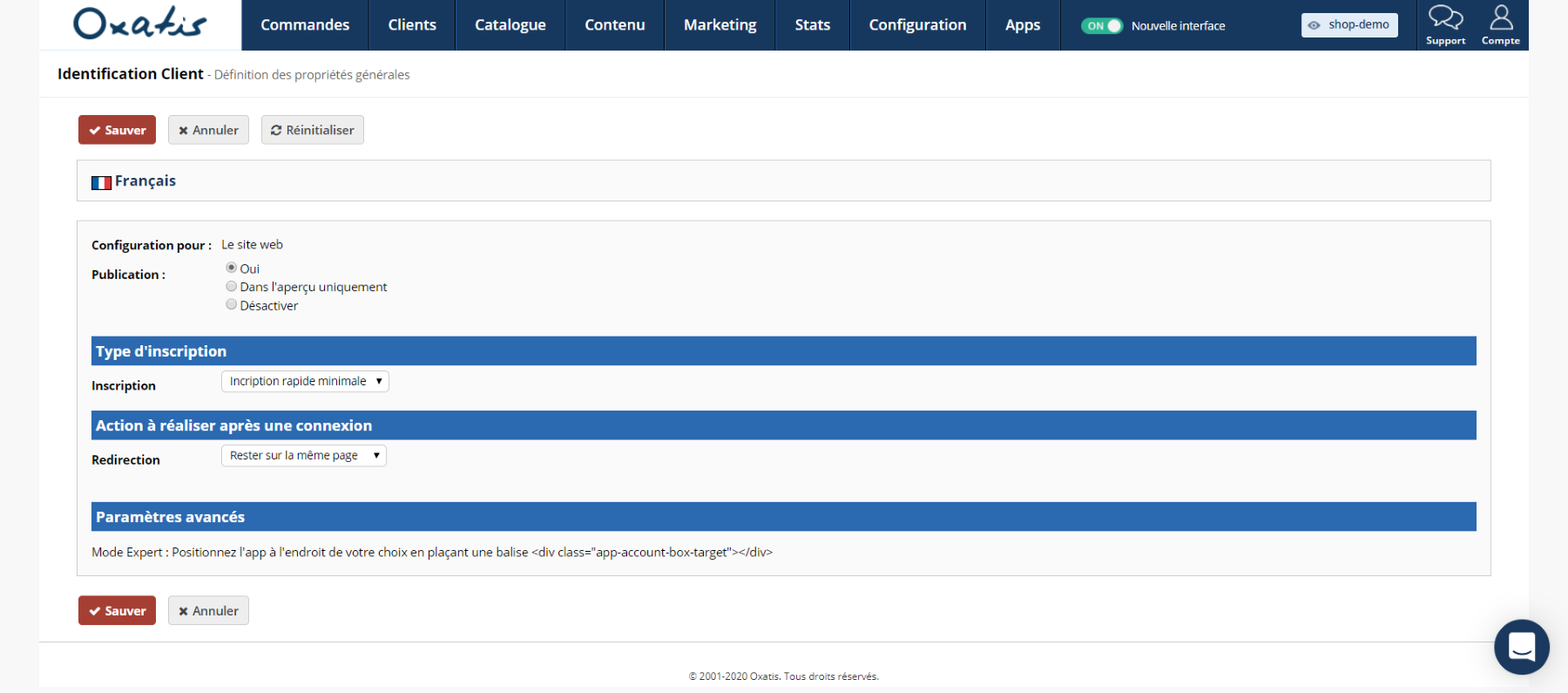 Oxatis Apps - Identification client