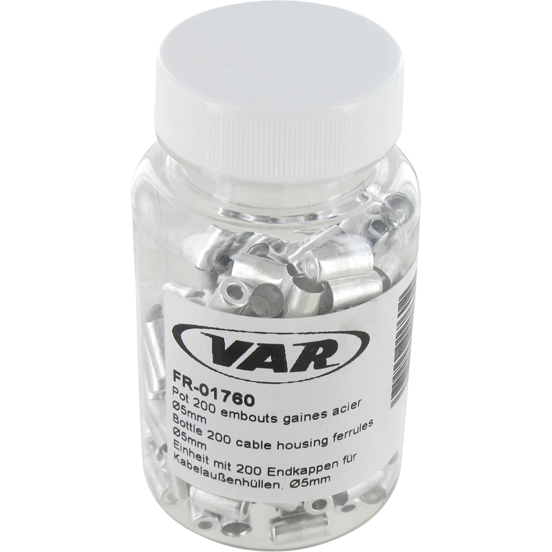 Cable housing ferrules 5 mm, chrome plating - 200 pcs / bottle