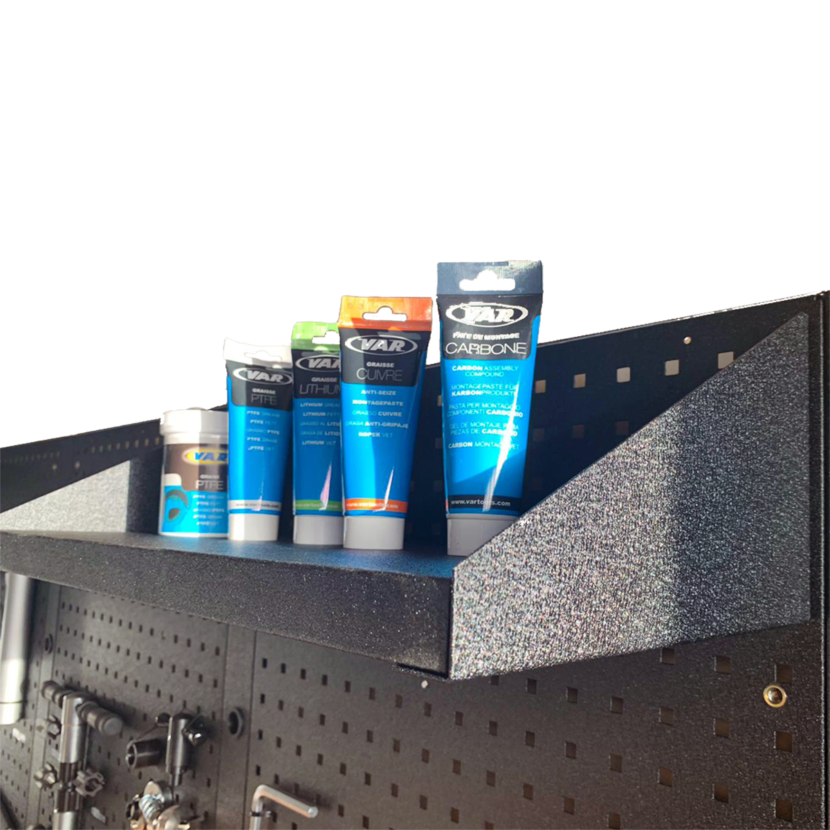 Steel tray for perforated tool panel - granite black