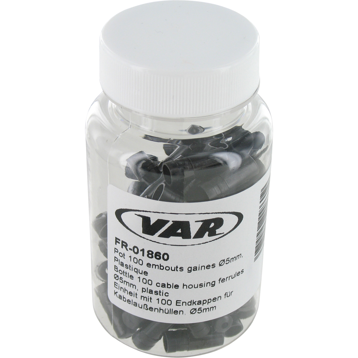 bottle 100 plastic cable housing ferrules Ø 5mm - black