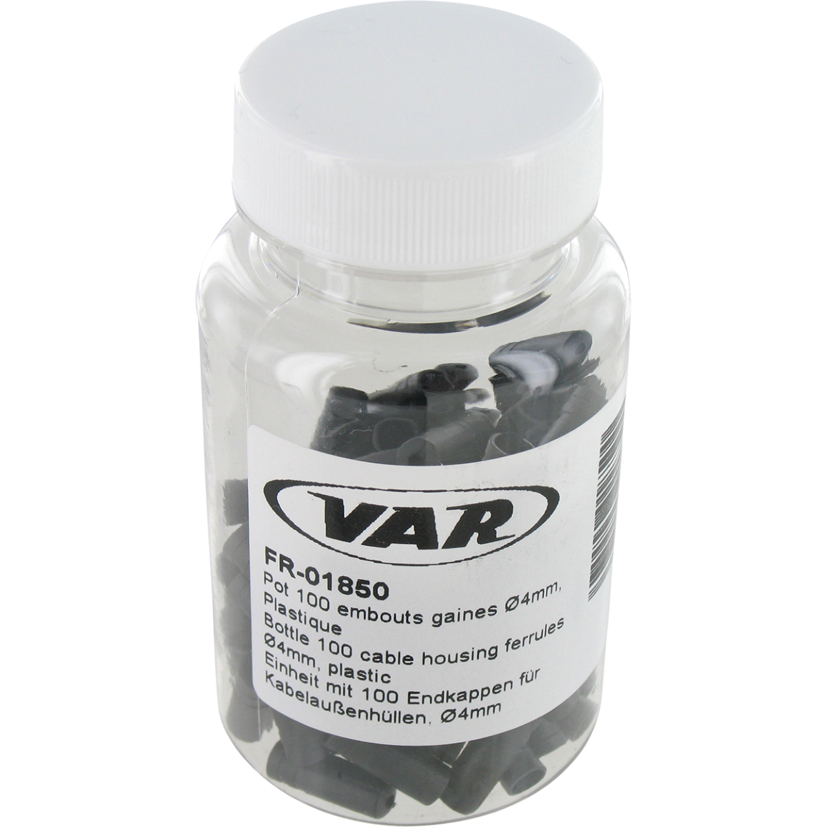 bottle 100 plastic cable housing ferrules Ø 4mm - black