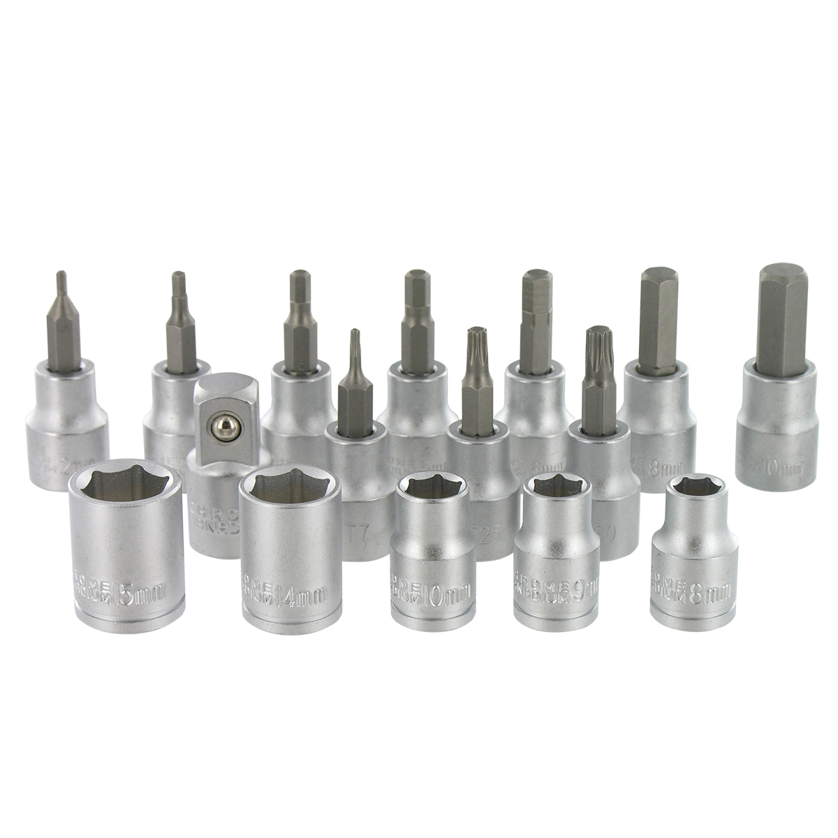 Kit 15 hex bit sockets, hex sockets & adaptor for torque wrenches