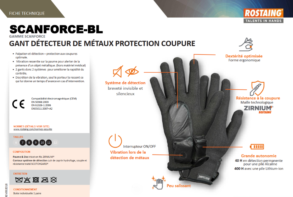 Gants détecteurs métaux SCANFORCE BL