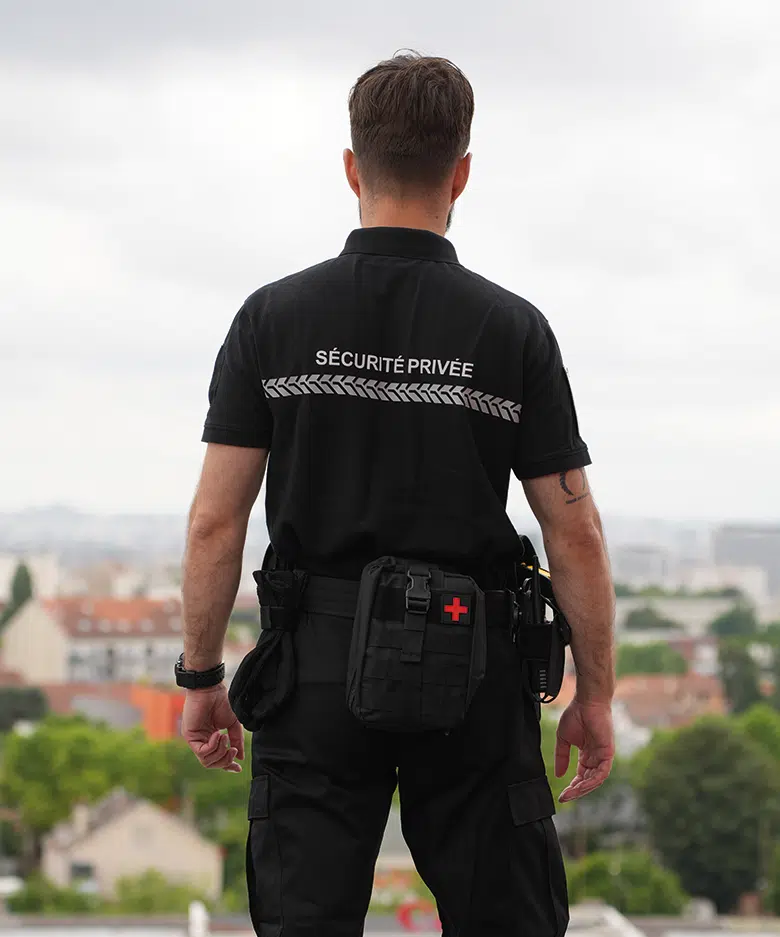 Polo noir MC bande grise SECURITE PRIVEE - GK